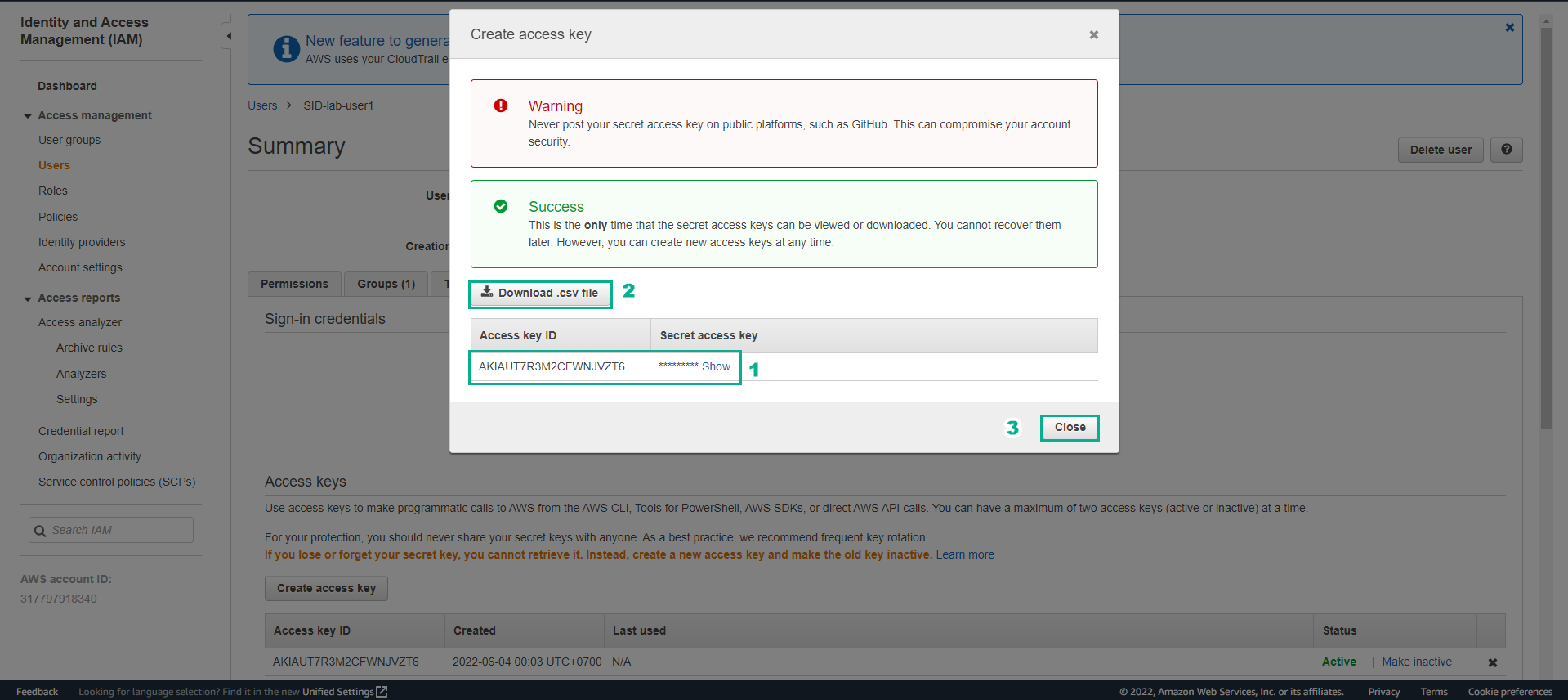 Generate access key :: S3 SECURITY BEST PRACTICES
